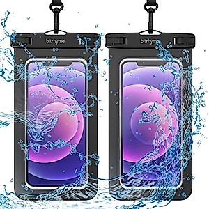 bitrhyme Waterproof Phone Case 2 Packs IPX8 Universal Waterproof Phone Pouch Underwater Phone Bag for Beach Swimming Kayaking up to 7 Inches (Black/Black)