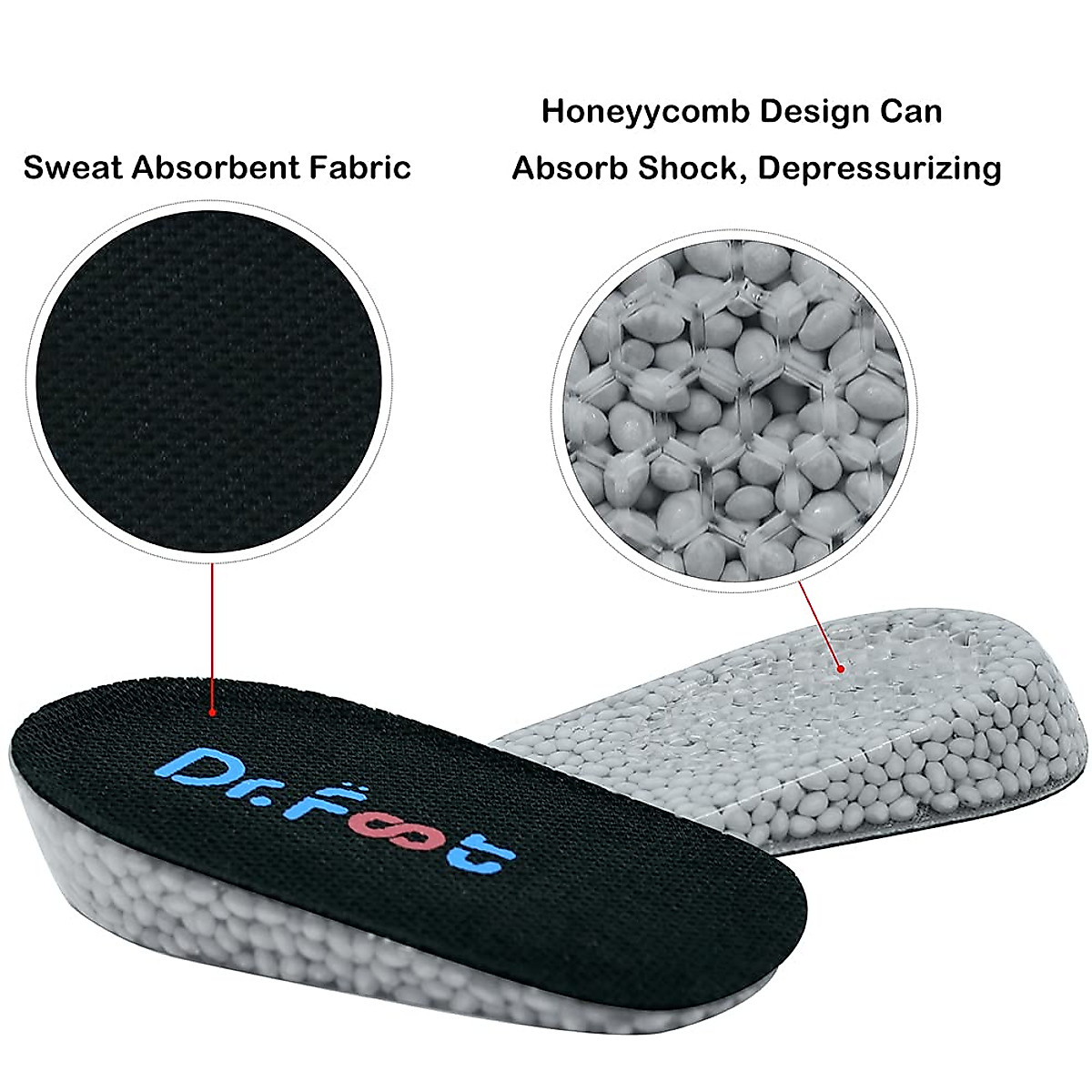 Dr. Foot's Height Increase Insoles, Heel Cushion Inserts, Heel Lift Inserts for Leg Length Discrepancies (0.6" Height, Black)