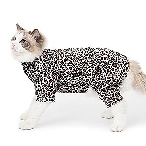 Anelekor Leopard Print Small Dogs Pajamas with Leash Hole Puppy Warm Clothes Pet Full Coverage Dog Pjs Doggy Winter Coat Warm Jumpsuit for Cats XS Dogs (A, Medium)