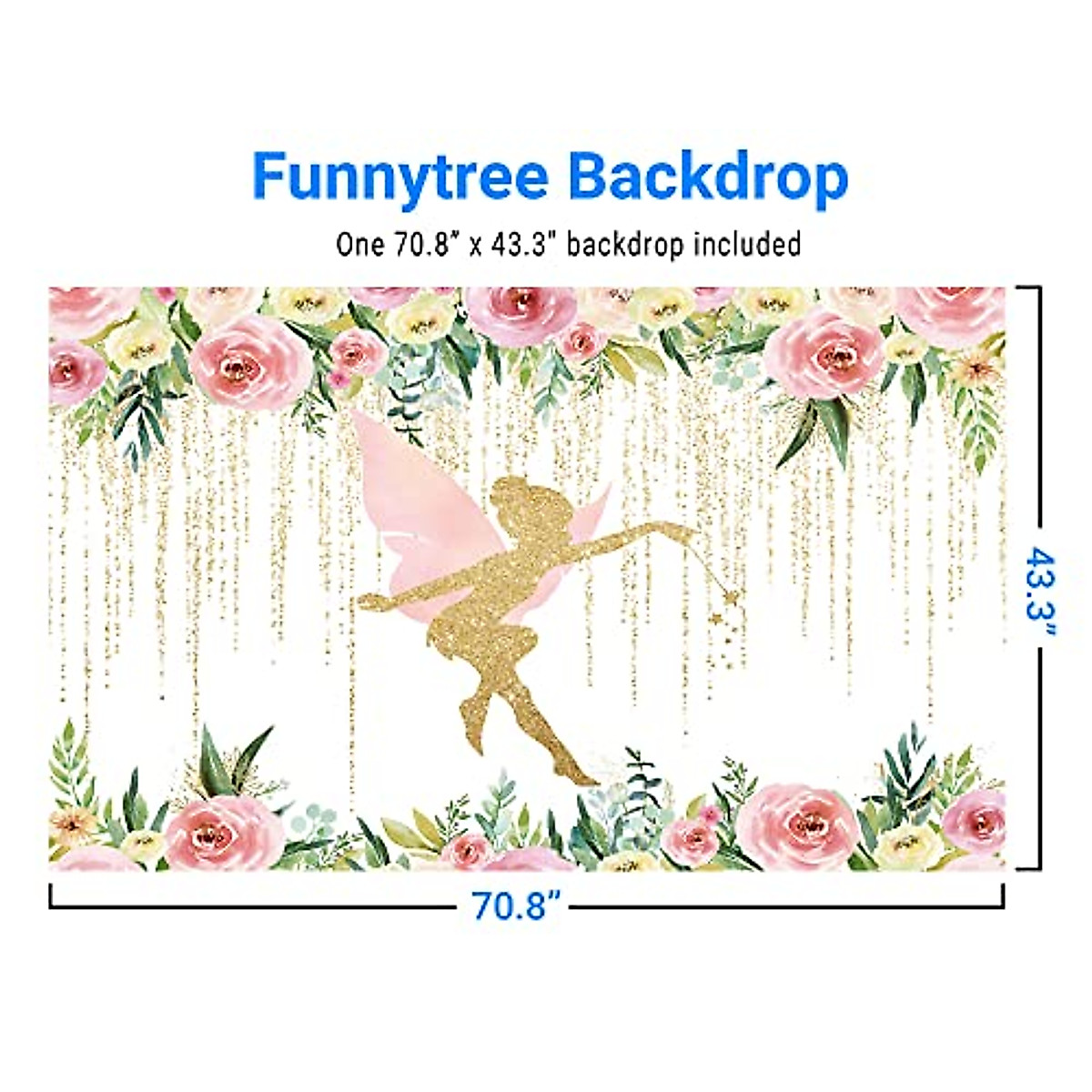 Funnytree Floral Fairy Birthday Party Backdrop for Photography Pink and Gold Fairy Tale Tea Flowers Wonderland Princess Girl Baby Shower Background Decoration Banner Supplies Photo Booth