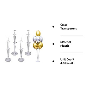 ZERIRA 4 Sets of Balloon Stand Kits, Reusable Clear Balloon Stand with Base Balloon Table Floor Stand for Birthday Party Baby Shower Wedding Anniversary Decoration