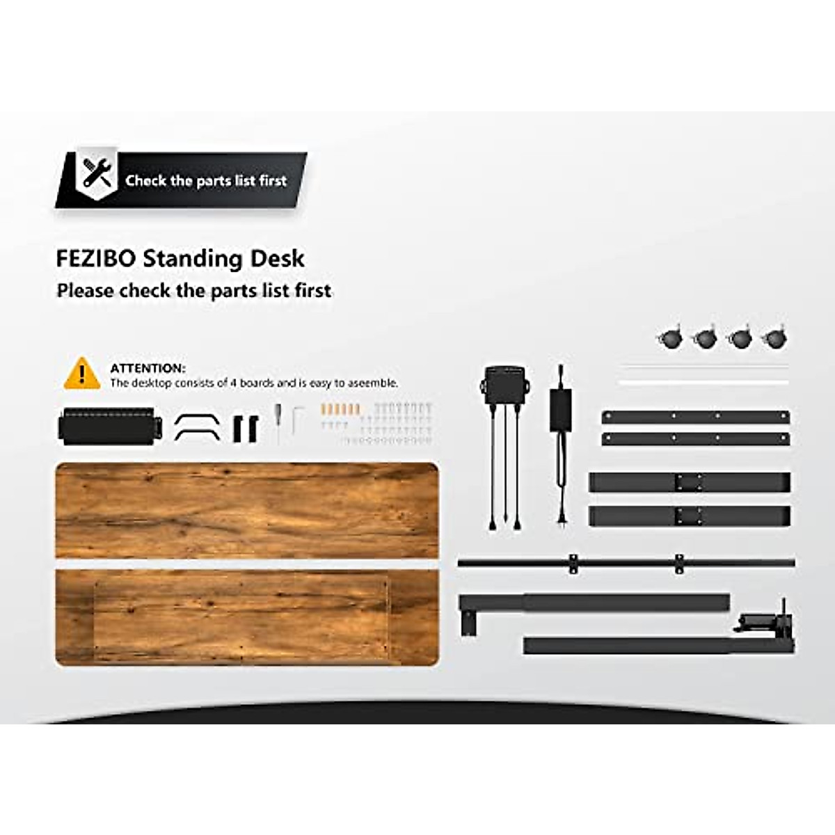 FEZIBO Adjustable Height Electric Standing Desk with Double Drawer, 55x 24 Inches Stand Up Home Office Desk with Splice Tabletop, Black Frame/Fir Brown Top