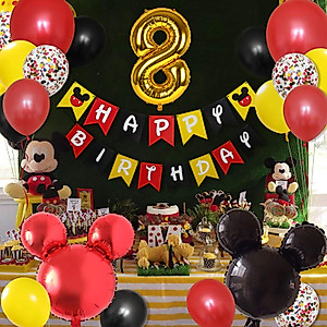 LINGTEER Micky Mouse Happy Birthday Decorations Set - Oh Twodles Gold Banner - 2nd Micky Theme Birthday Balloon Party Decorations.