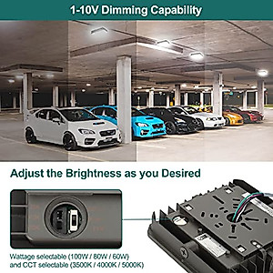 kadision LED Canopy Light 100W (400 MH Equiv.), 10"x10" Square Gas Station Light with Selectable Wattage (100/80/60W) and CCT (5000/4000/3500K), 1-10V Dimmable IP65 Waterproof, ETL Listed