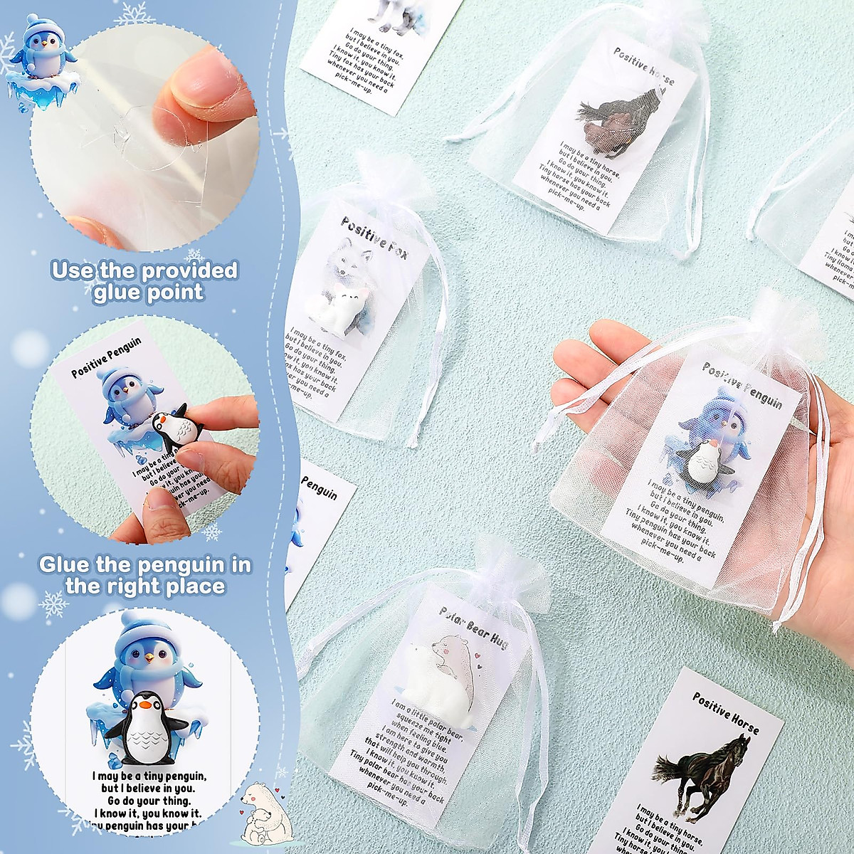 Suzile 50 Set Employee Appreciation Gifts Bulk Winter Polar Animal Figures Thank You Holiday Gift Pun Inspirational Cards for Coworker Funny Resin Penguin Polar Bear Fox Alpaca Pony Office Favor