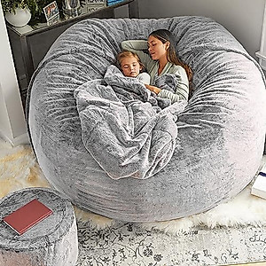 ZGLCQSGY Bean Bag Chair Cover 5ft Fluffy Bean Bag Chairs for Adults PvFur Light Grey BeanBag Cover Living Room Furniture