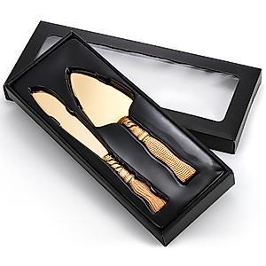 Yesland Wedding Cake Knife and Server Set of 2, Vintage Engraved Gold Cake Cutting Utensils for Wedding Bridal, Anniversary, Birthday, Christmas Gift