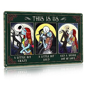 KDLY Vintage Tin Sign Jack&Sally This is Us A Little Bit Crazy,Loud and Whole Lot of Love Poster Home Wall Decoration Bar Pub Bathroom Toilet Wall Decor Retro Plaque Metal Sign 8x12inch