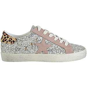 Mi.iM Skylar Rubber Sole Lace-up Glitter Suede Leather Star Sneakers (8, Light Gold)