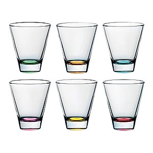 Glass - Set of 6 - Double Old Fashioned Tumbler Glasses - Uniquely Designed - Assorted Colors - European Glass - 11.5 oz. - Made in Europe - by Barski