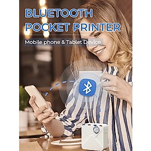 M02S Portable Mini Pocket Printer Wireless Bluetooth Thermal Printer Photo Printer Mobile Printer Sticker Maker Compatible with iOS and Android 300dpi High Resolution