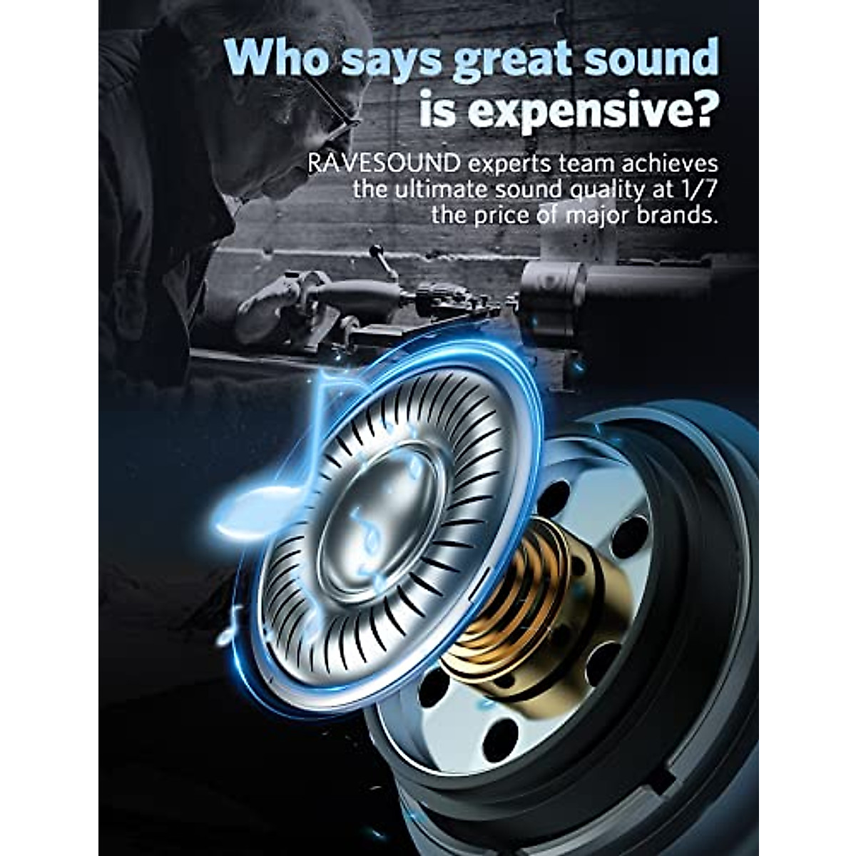 RAVESOUND True Wireless Earbuds Bluetooth 5.2 - Noise Cancelling Mic Ear Buds, 100ms Low Latency Earbuds with 25Hrs Play Time, IPX7 Waterproof in Ear Earbuds for Sport, Deep Bass Bluetooth Headphones