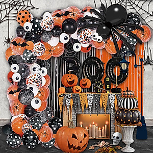 AIBIIN 116 Halloween Party Balloons Halloween Balloon Arch Garland Kit Black Orange Confetti Balloons Orange Black Foil Fringe Curtain Halloween Spooky Boo Birthday Baby Shower Party Balloons Supplies