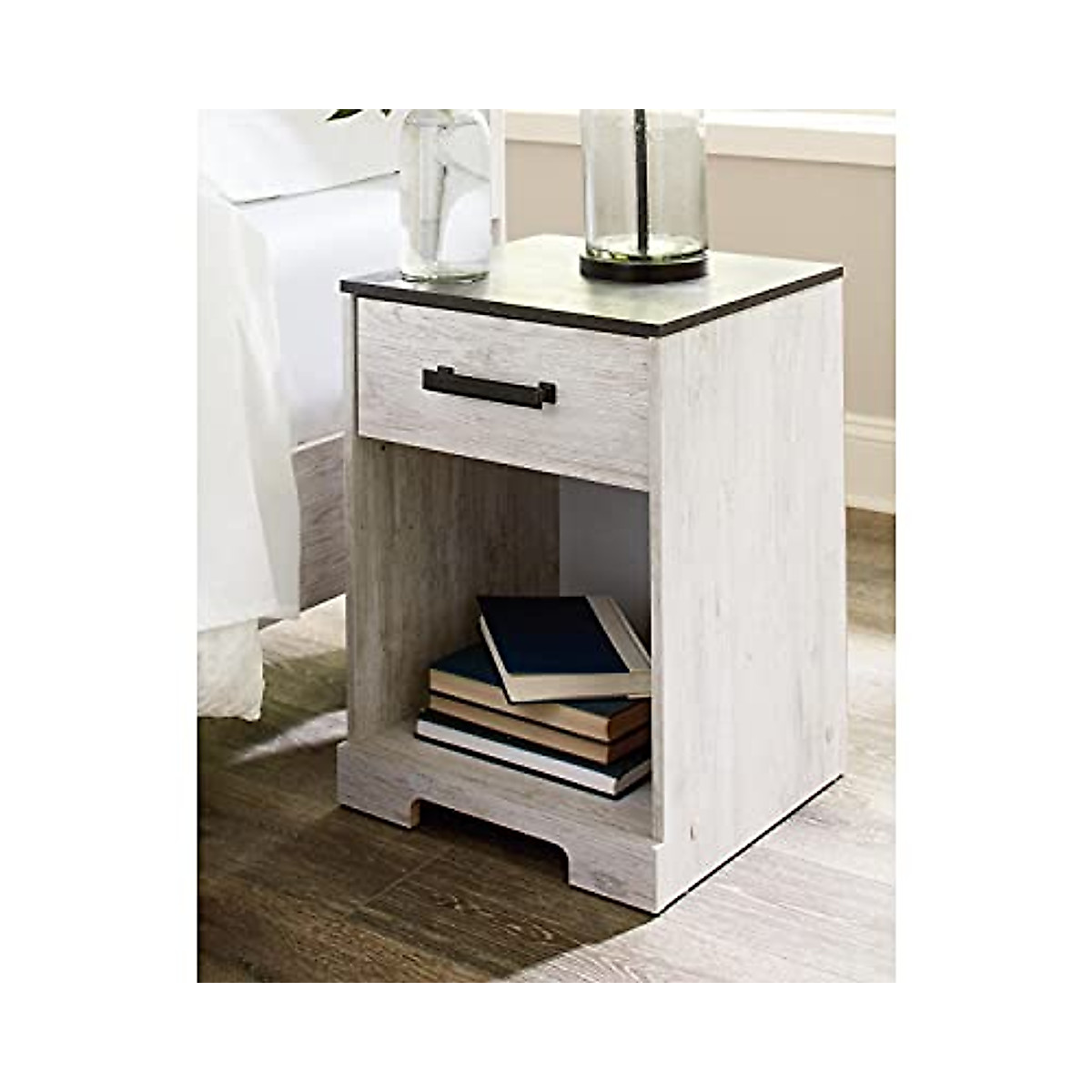 Signature Design by Ashley Shawburn Farmhouse 1 Drawer Night Stand, White & Gray