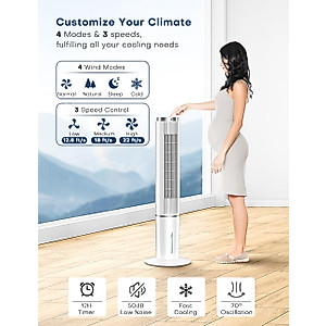 COOLECH 42 INCH Evaporative Air Cooler w/Remote &LED Touch Screen, 4 Mode &3 Speed, 1-Gal Tank for 15H Cooling, 12H Timer for Auto Off, 70°Oscillation Portable Swamp Cooler, Air Cooler for Room Patio