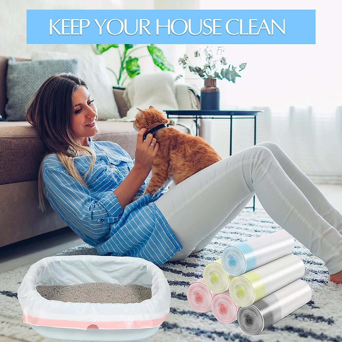 56 Count 31 x 18 Inch Sifting Cat Litter Bags Large Thick Cat Litter Box Liners with Holes Portable Thick Cat Litter Bags Drawstring Litter Box Liners for Pets Cats Litter Box Supplies