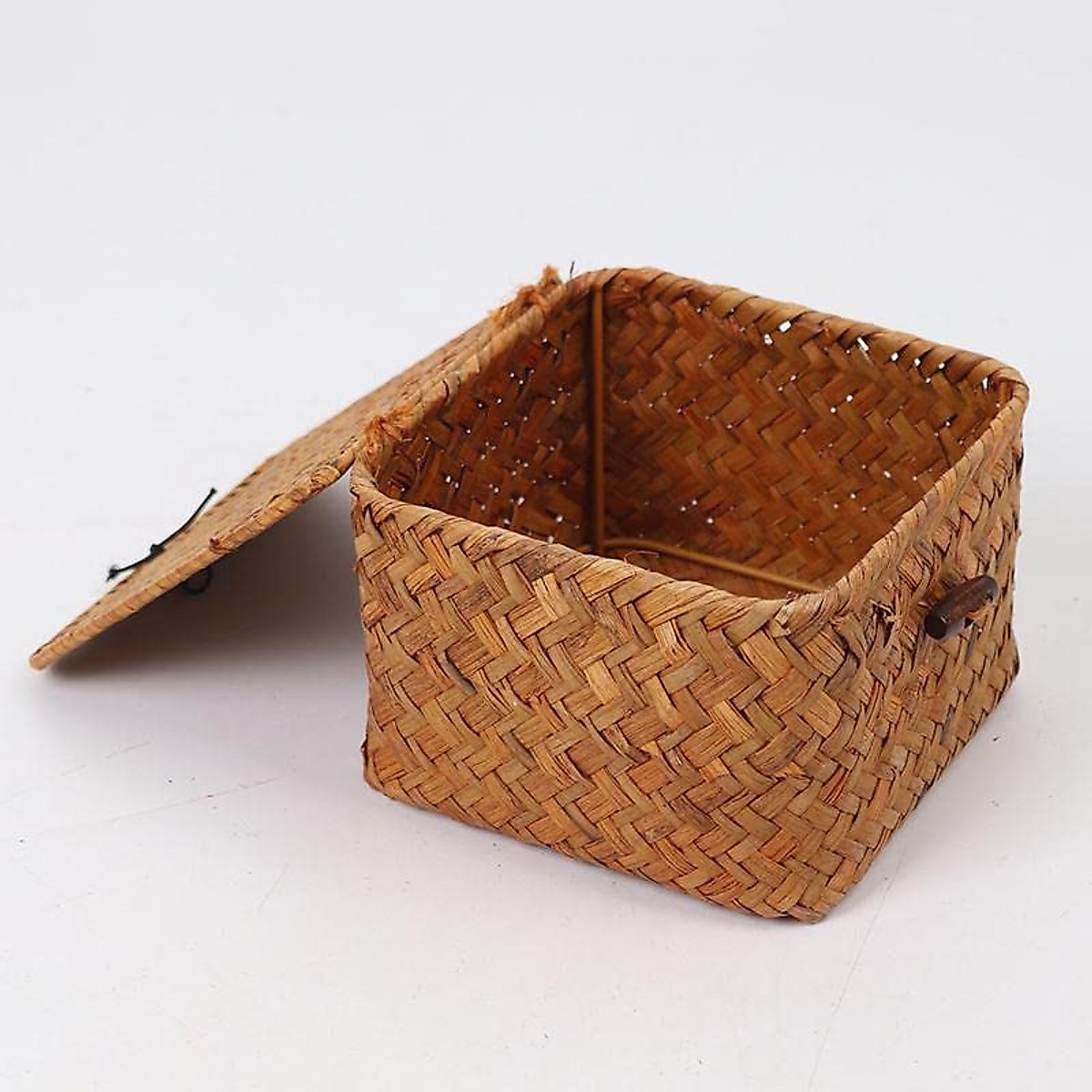 Kumprohu Seagrass Storage Baskets | Wicker Shelf Baskets with Lid,Rattan Storage Basket Natural for Organize and Storage Cosmetics, Snacks, Toys, Clothes Handwoven Storage Bins
