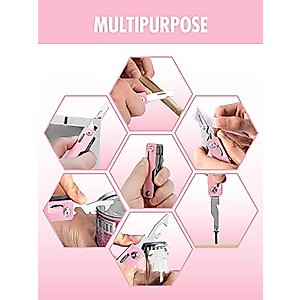 FantastiCAR 9 in 1 Multi-tool, EDC Folding Pocket Knife with Saw for Daily Needs, Outdoor Activities, Christmas Gifts (Pink)