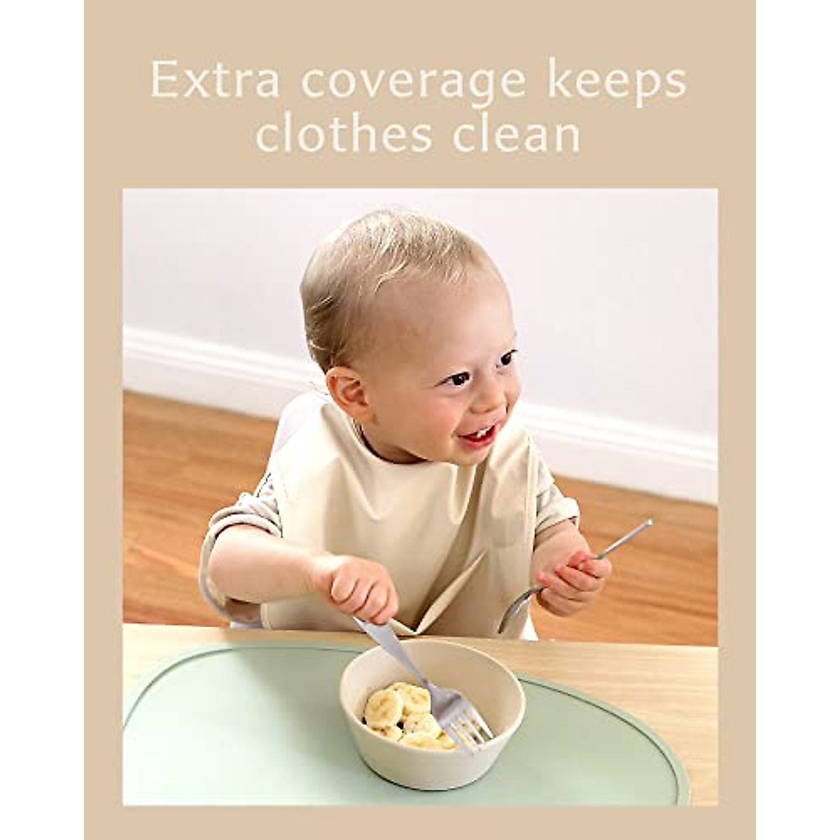 WILLOW + SIM Waterproof Baby Bibs for Baby boy - Better than Silicone & Plastic - Toddler Bibs with Food Catcher - Baby bibs for boys, Feeding bib for Babies and Infants - No Sleeve - Irish Cream