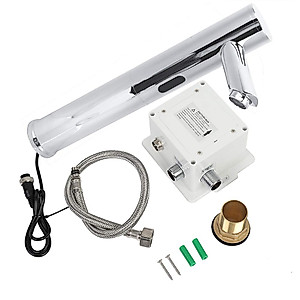 G1/2" Automatic Induction Bathroom Faucet, Copper Smart Touchless Hands Free Kitchen Sink Mixer Faucet with Control Box, Hose, Connector