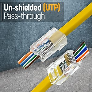 GTZ Cat5e RJ45 Pass Through Connector 100-Pack - EZ Cat 5e Pass Through RJ45 Connectors - Cat 5e Connectors - Ethernet Connector, Ethernet Plug - for Solid or Stranded UTP Network Cable