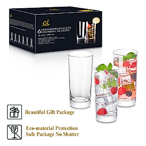 Heat-Resistant Drinking Glasses Set of 6 Double Fashioned Glass Lowball Tumblers 16oz Made From Premium Borosilicate All Crystal-Clear Water Cups, Mixed Drinkware For Daily Use - CL Count (Pack 1)