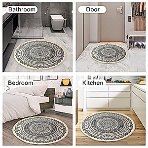nd Round Rugs 3ft Bedroom Rug Mandala Bohemian Vintage Pattern Round Carpet Circle Area Rug Cotton Hand Woven Table Rug with Tassels Indoor Living Room Kids Room Bathroom mat, Black/Blue