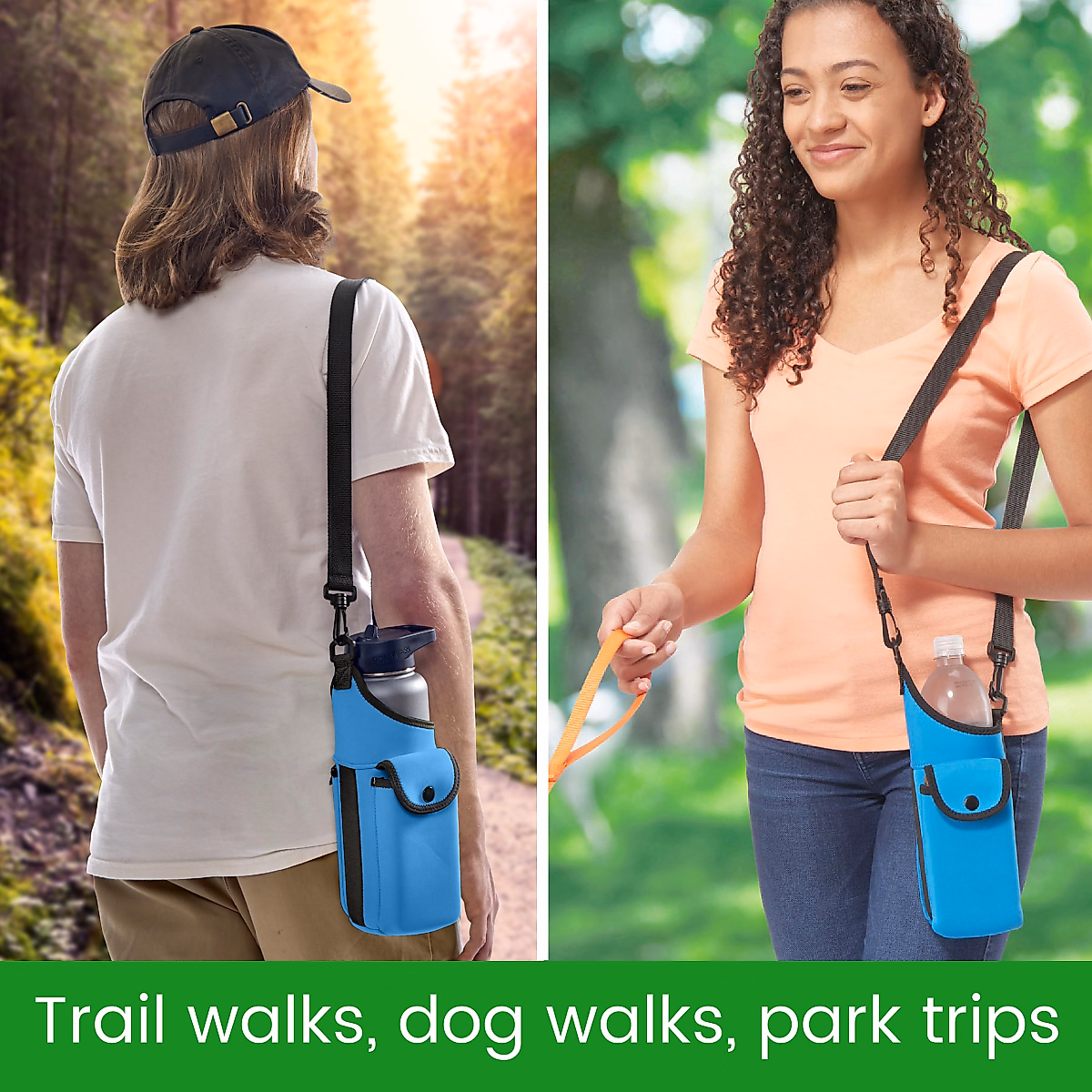 Smooth Trip AquaPockets Water Bottle Carrier Bag and Insulating Neoprene Bottle Holder with Phone Case, 2 Pockets and Adjustable Strap for Walking and Hiking, Fits up to 40 oz. Bottles