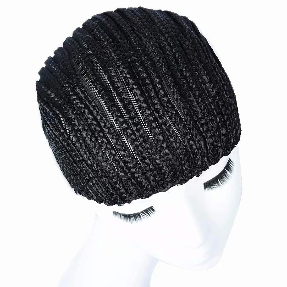 FEEL ME Braided Cap 1Pc Crochet Wig Cap in Cornrow Sew Hair for Making Synthetic Wig or Weave Easier Sew In Crochet Braided Wig Caps Medium Size Black Crochet Cornrow Cap for Crochet Braids