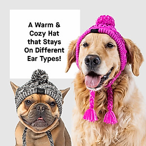 Canada Pooch Pom Pom Winter Dog Protection Hat - Knitted Warm Dog Beanie | Cozy Dog Cap with Tassel, Keeps Dogs Comfy on Cold Days, Breathable Ear Slits, Great for Dogs Pink/S