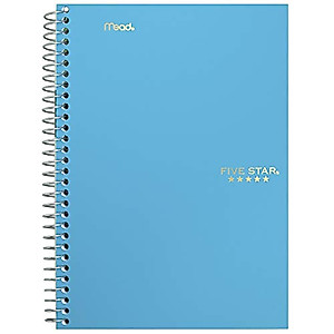 Five Star Small Spiral Notebooks, 6 Pack, 2 Subject, College Ruled Paper, 9-1/2" x 6", 100 Sheets, Amethyst Purple, Sedona Orange, Seaglass Green, Tidewater Blue, Gray, Black (73711)