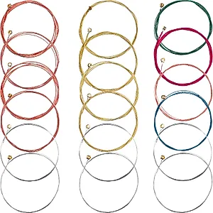Bememo 3 Sets of 6 Guitar Strings Replacement Steel String for Acoustic Guitar Spare Strings for Beginner Guitarists (1 Brass Set, 1 Copper Set and 1 Multicolor Set)