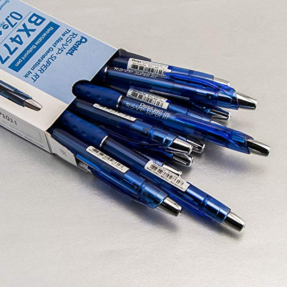 Pentel RSVP Super RT Ballpoint Pen, (0.7mm) Fine Line, Blue Ink, Box of 12 (BX477-C)