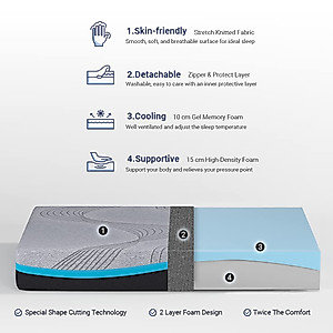 Avenco King Mattress, Grey King Memory Foam Mattress, 10 Inch King Size Mattress in a Box with Skin-Friendly Cover, 2 Foam Layers for Cooling, Supportive & Pressure Relieving CertiPUR-US Certified