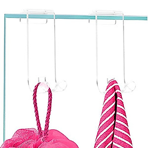My Space Organizers Acrylic Shower Hooks (2 Pack) Razor Holder to Hang Towel Loofah Washcloth Hook, for Use On Bathroom Frameless Glass Shower Door
