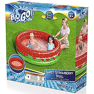 H2OGO! Bestway Sweet Strawberry Pool - 66" x H15 - Inflatable 3-Ring Play Pool, Kids,103 Gallon, Ages 2+