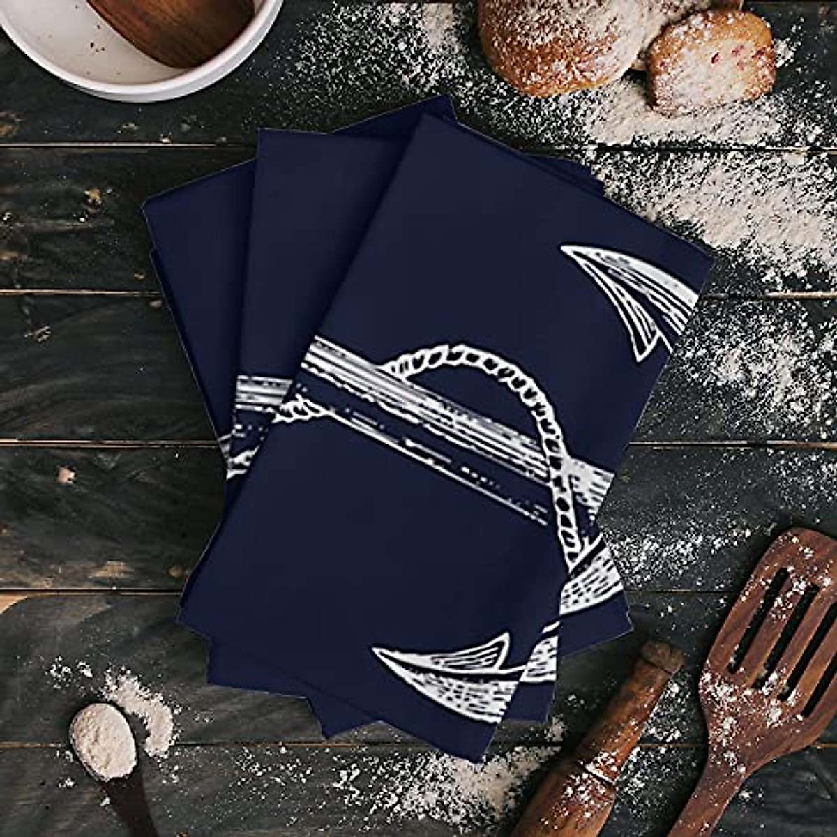 Big buy store White Nautical Anchor Kitchen Dish Towels Set of 2, Soft Lightweight Microfiber Absorbent Hand Towel Navy Blue Tea Towel for Kitchen Bathroom 18x28in