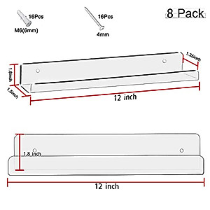 Cerpourt 8 Pack 12'' Clear Vinyl Record Display Shelf,Acrylic Album Vinyl Record Holder Wall Mount and Display Your Favorite LP Records in Style