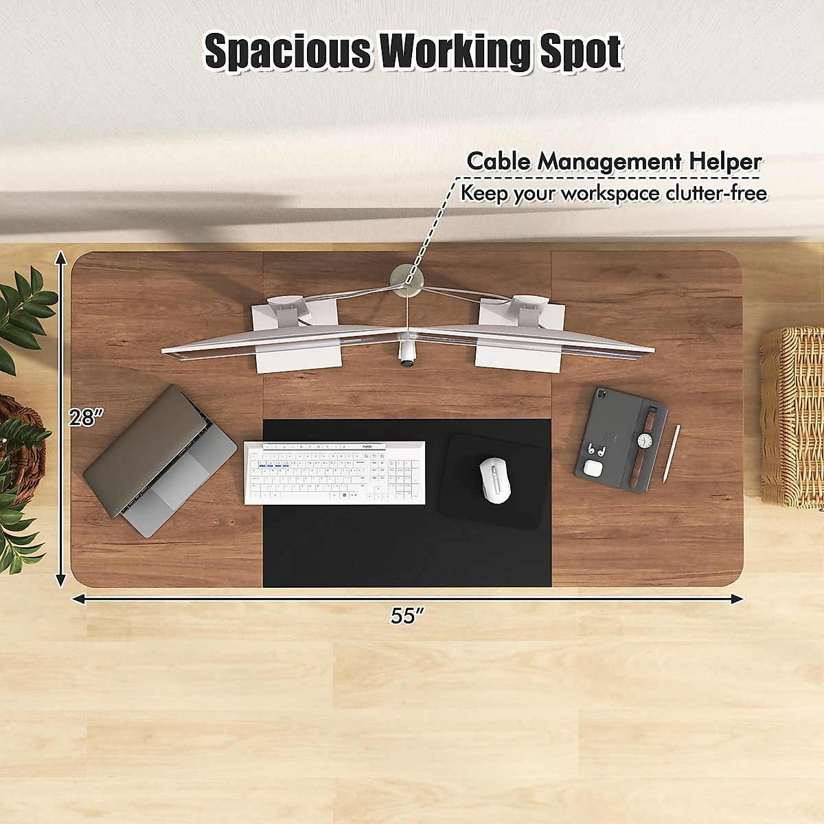 Tangkula 55 x 28 Inch Large Electric Standing Desk, Height Adjustable Sit to Stand Desk with Powerful Motor & Anti-Collision Design, Ergonomic Stand Up Workstation with Metal Frame, Home Office Desk