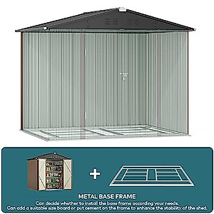 Gizoon Outdoor Storage Shed 8 x 6 FT with Metal Base Frame, Galvanized Metal Garden Shed with Double Lockable Doors, Weather-Resistant Outdoor Storage Clearance for Backyard Patio Lawn-Light Brown