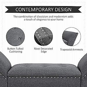 HOMCOM Modern Button Tufted Sitting Bench, Accent Fabric Upholstered Ottoman for Bedroom or Living Room, Charcoal Grey
