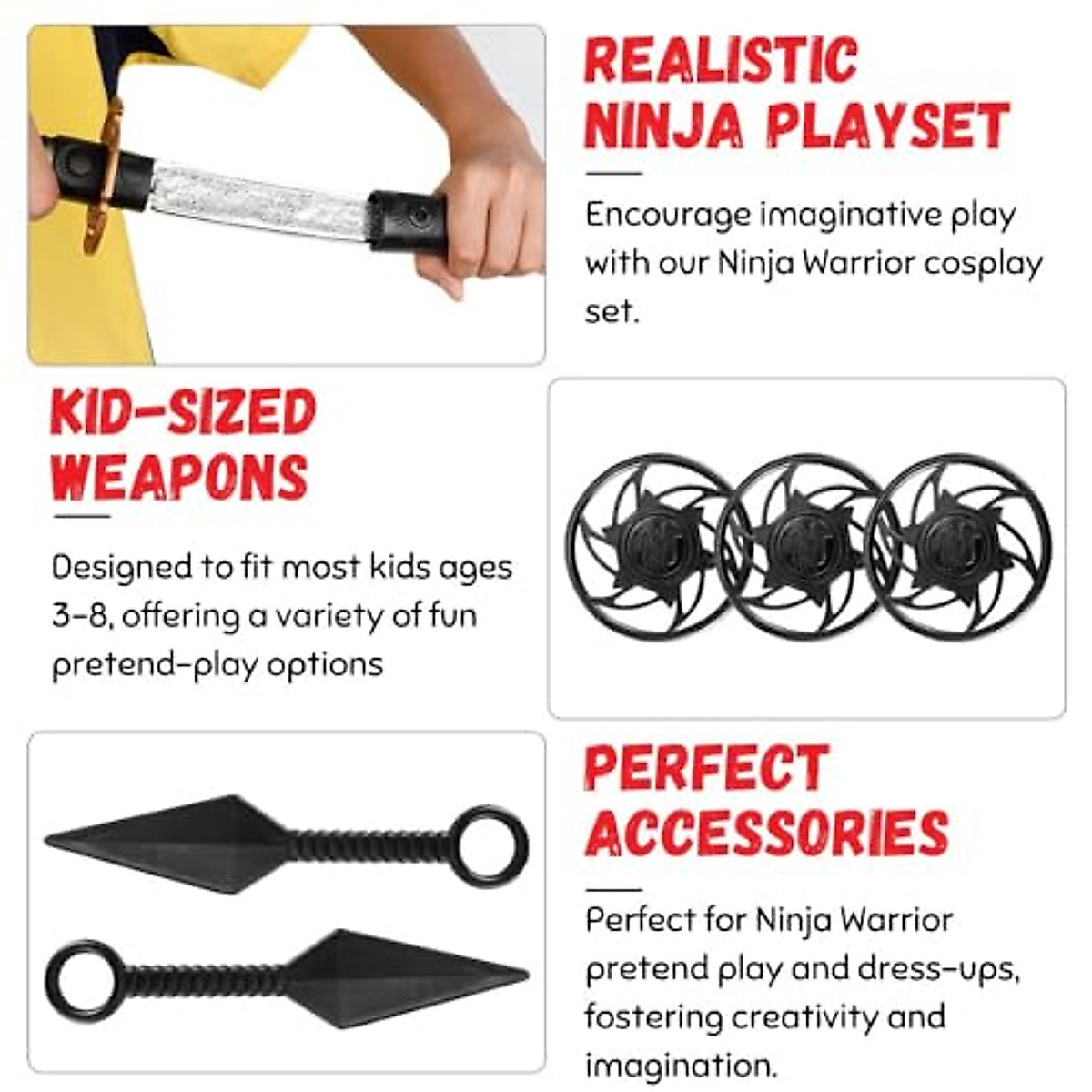 Liberty Imports Ninja Warrior Bow and Arrow Archery Set with Katana Sword, Sai, Melee Toy Weapons for Kids Pretend Role Play Equipment, Cosplay, Costume Accessories