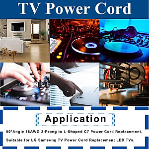 Taiss TV Power Cord, 10ft (3m), 90° Angle 2-pin to L-Shaped Power Cord Replacement, Suitable for AC Power Cords Such As 18AWG LED TVs