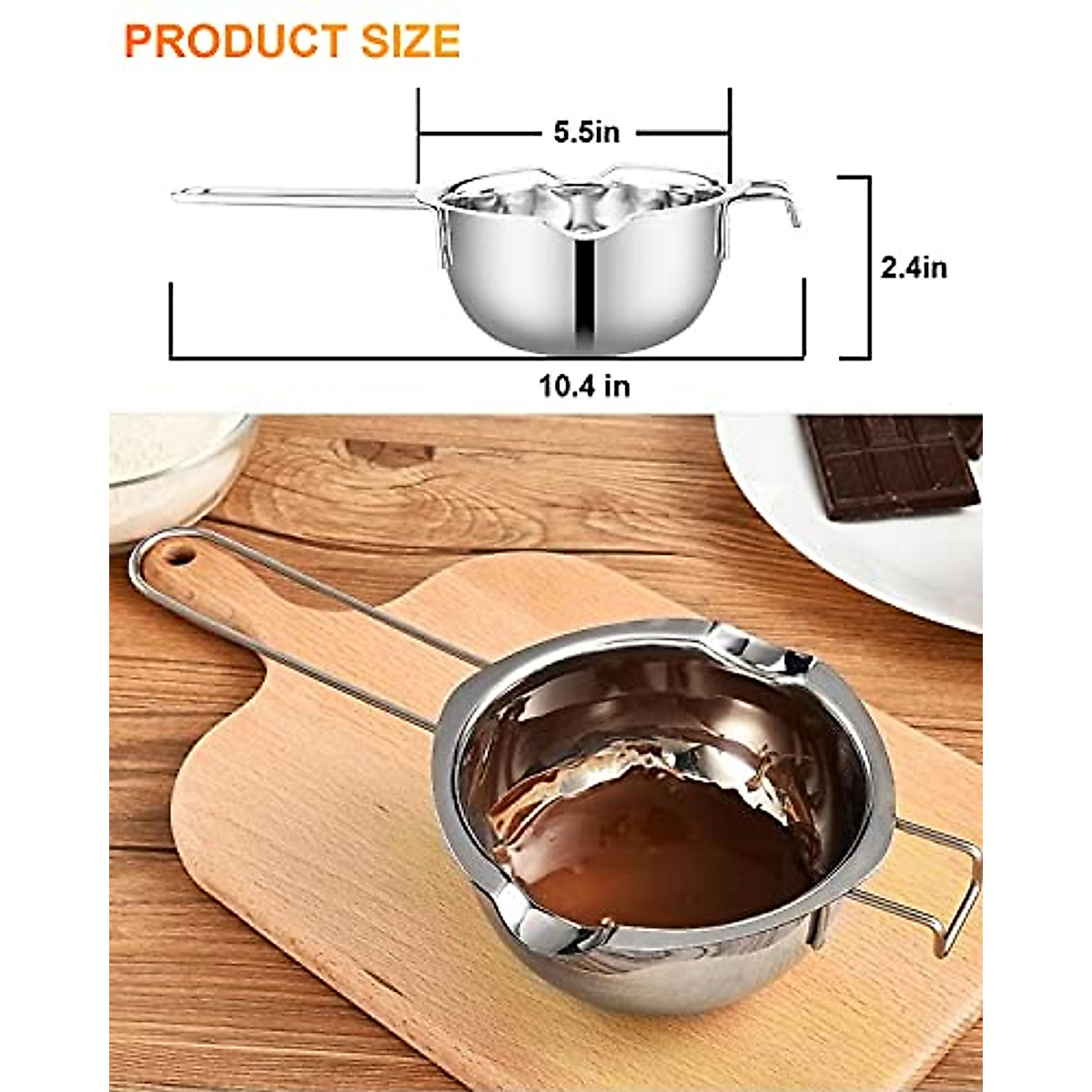Stainless Steel Double Boiler Pot for Melting Chocolate, Candy and Candle Making (18/8 Steel, 2 Cup Capacity, 480ML)