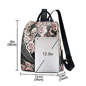Mcyhzjd Backpack Purse, Watercolor Skulls and Roses Anti-theft Casual College School Ladies Fashion Shoulder Bag