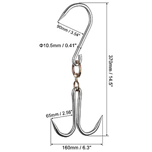 uxcell 14.5'' Double Meat Hooks, 0.41'' Thickness Galvanized Integrated Swivel Meat Hook for Hanging Drying Smoking Meat Products, 2Pcs