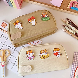 MOMEITU Kawaii Pencil case Japanese Large-Capacity Girl ins Cute Stationery Pencil case(Khaki)