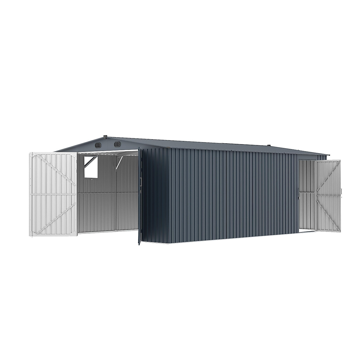 Large Metal Outdoor Storage Shed 13x20 Feet, with 1 Openable Window, 2 Doors, and 4 Ventilation Openings for A Large Metal Garage Shed for Cars, Trucks, Bicycles, Trash Cans, Tools, and Lawn Mowers