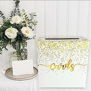 FALIZIFU Gold Card Box for Party Gift Card Box Holder Envelope Box for Wedding Birthday Baby Shower Retirement Gold Foil Card Box