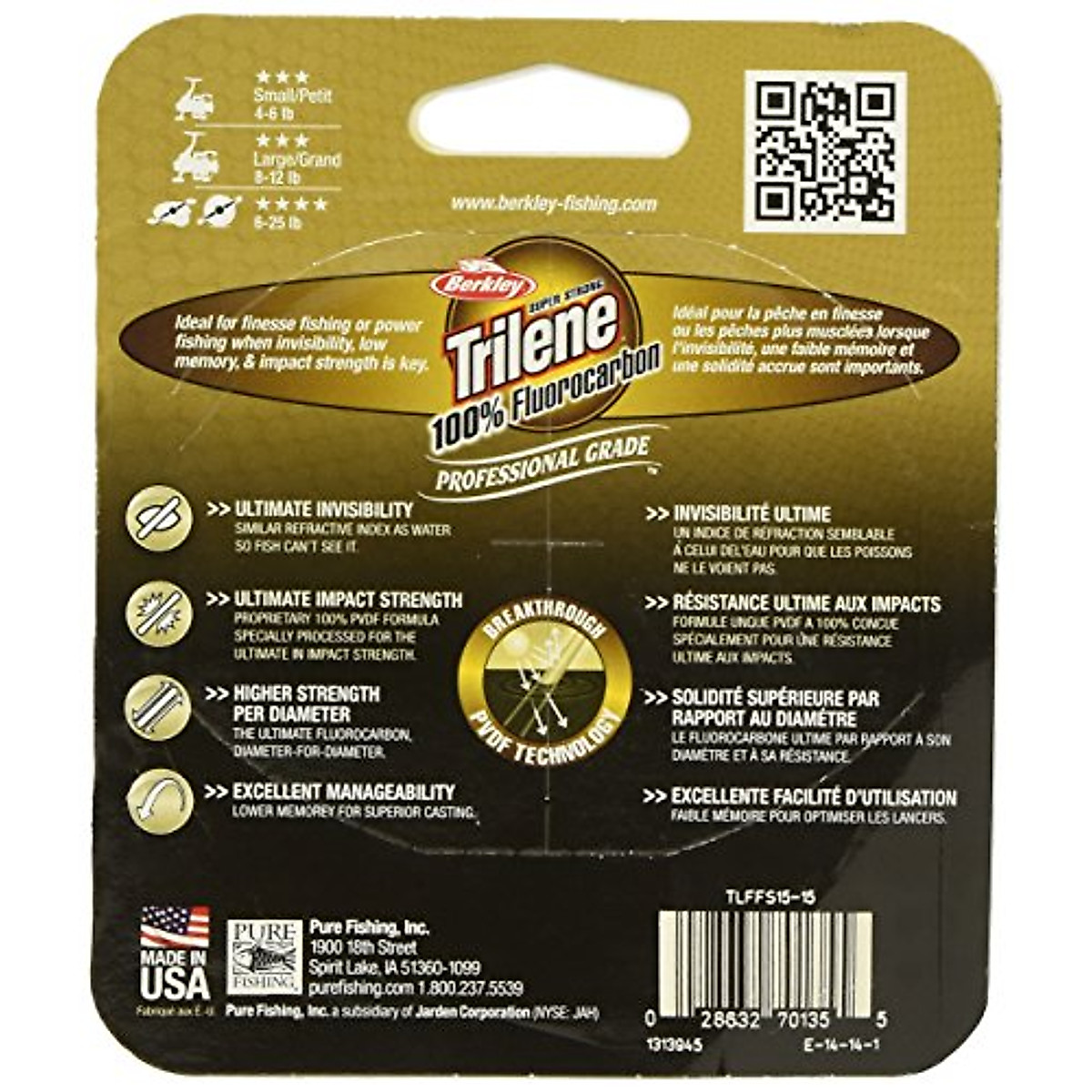 Berkley Trilene® 100% Fluorocarbon, Clear, 12lb | 5.4kg, 200yd | 182m Fishing Line, Suitable for Freshwater Environments